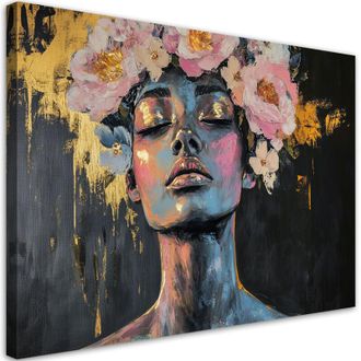 Artgeist Tableau d&eacute;co Abstrait Portrait de femme avec fleurs 100x70