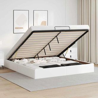 vidaXL Cadre de lit ottoman sans matelas blanc 160x200 cm similicuir Vidaxl