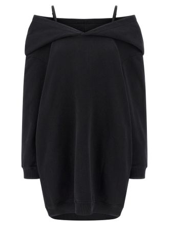 Maison Margiela Off-Shoulder Draped Hood Sweatshirt Dress - Black
