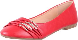 Elara Damen Ballerinas Bequem Lederoptik Strass Flach Chunkyrayan B069-BL-Rot-41