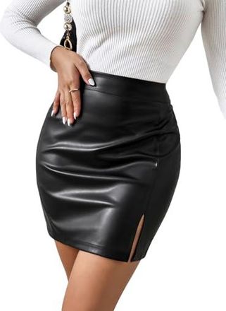 SOLY HUX Jupe &eacute;l&eacute;gante en cuir synth&eacute;tique pour femme - Mini jupe moulante en cuir synth&eacute;tique avec fente - Jupe moulante - Taille haute - Jupe de f&ecirc;te - Tenue