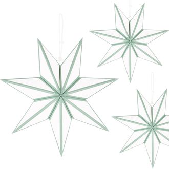 Papu 3er Papiersterne Weihnachten Set - 30 cm - Wei&szlig; & Gr&uuml;n Weihnachtskugeln,Faltstern Weihnachten Papier Stern Weihnachts Deko,7 Zackig Stern zum Aufh&auml;nge