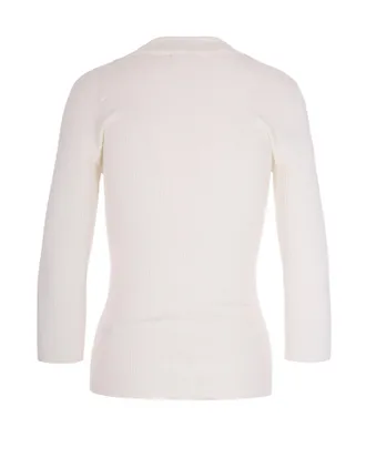 Elisabetta Franchi Womens Ribbed Knit Top Ivory Lypase Jumpers Sweater