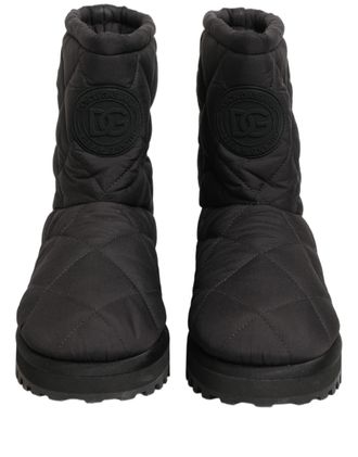 Dolce & Gabbana Mens Black Quilted Effect Mid Calf Boots Shoes Polyester Viscose