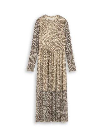 Tom Tailor Sommerkleid Kleider & Jumpsuits Fitted Mesh Midi-Kleid mit Animal-Print