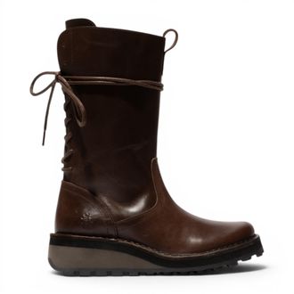 FLY London Womens Braune Lederstiefel bis zur Mitte der Wade - HEIG229