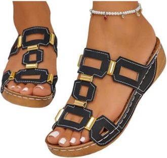 Generic Sandales orthop&eacute;diques pour femme - Coupe large - Confortable - Bout ouvert - Sandales orthop&eacute;diques l&eacute;g&egrave;res avec sangle de cheville - Sandales tendan