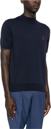 Brunello Cucinelli Homme, Pulls, Bleu, Taille: 3XL Polo Maille Manches Courtes