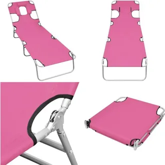 vidaXL Vidaxl - Chaise longue pliable avec coussin de tête Acier Rose magento - Chaise Longue Pliable - Transat - Bain De Soleil - Mobilier De Jardin