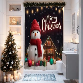 Generic Duschvorhang mit Schneemann-Stall, festlicher, fantasievoller Weihnachtsbaum, Weihnachtsgeschenk, wasserdicht, Stoff, Toilettenstoff, Duschvorhänge, D