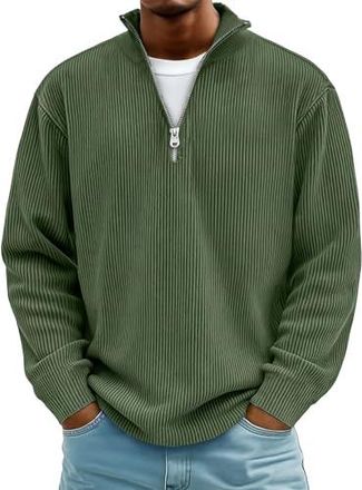 Generic Sweat-shirt sans capuche pour homme - Pull tricot&eacute; avec fermeture &eacute;clair 1/4 - T-shirt &agrave; manches longues - Couleur unie - Col roul&eacute; - D&eacute;contract&eacute; - T-