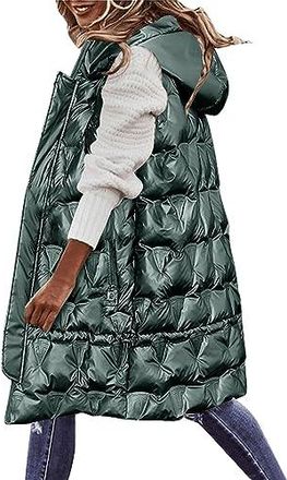 Generic Vestes pour femmes 2026 - Solide et brillante - Avec rembourrage alternatif en duvet &eacute;pais - V&ecirc;tements dext&eacute;rieur dhiver sans manches, Vert, 3XL