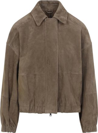 Brunello Cucinelli Femme, Vestes, Brun, Taille: 36 FR Veste en cuir su&eacute;d&eacute;
