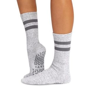 Tavi Noir TAVI Kai Fashion Crew Grip Chaussettes - pour barre de pantoufles, pilates et yoga - avec poign&eacute;es pour homme et femme, gris, Medium