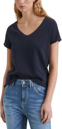 Marc O'Polo Denim Damen T-Shirt aus Bio-Baumwolle mit V-Ausschnitt, Blau (Scandinavian Blue), XXS