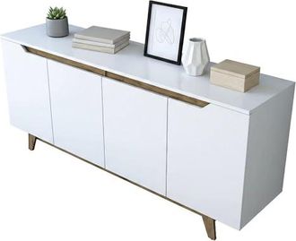 Dmora Sideboard Nusakan 180x45x78,6 cm Wei&szlig; 2 B&ouml;den 4 T&uuml;ren