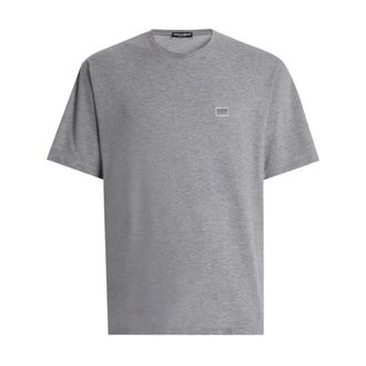 Dolce & Gabbana Homme, Tops, Gris, Taille: XL T-shirt en piqu&eacute; de coton avec logo appliqu&eacute;