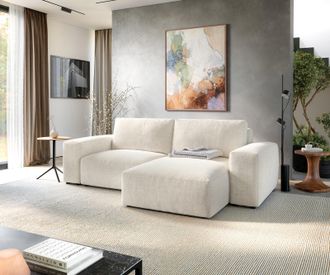 DELIFE Ecksofa Lanzo 230x155 cm Strukturstoff Soft Beige Recamiere variabel, Ecksofas