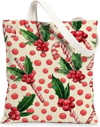 Generic Sacs fourre-tout en toile de vacances, motif baies et bonbons, sacs de courses réutilisables, joyeux, toile légère et lavable pour voyage, plage, piqu