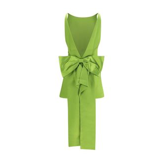 Self Portrait Satin Bow Mini Dress - Green