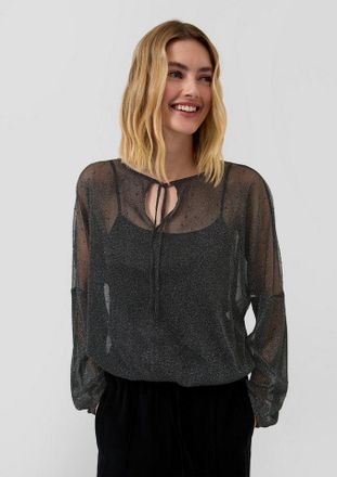 s.Oliver Langarmbluse Bluse Transparente Bluse mit Glitzergarn und Schmucksteinen