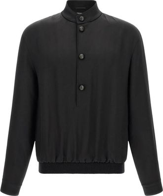 Ermenegildo Zegna Seiden-Sweatshirt mit Stehkragen und Knopfleiste - - Shirts - Herren - Schwarzk - L