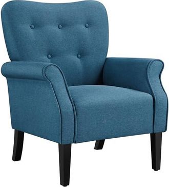 Yaheetech Fauteuil de Salon Chaise de Salon Moderne en Tissu Polyester avec Dossier Capitonné Pied en Bois Chaise dAappoint Simple pour Salon Chambre Bleu Marin