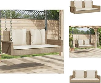 vidaXL Balancelle avec coussins beige 119x56x48 cm résine tressée - Balancelle De Jardin - Banc De Jardin - Chaise Suspendue - Fauteuil Suspendu - Mobilier