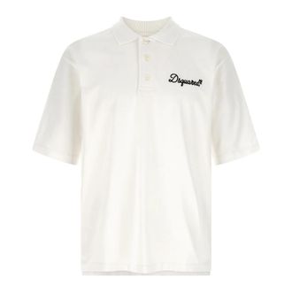 Dsquared2 Tennis Fit Signature Stickerei Baumwolljersey Poloshirt - - Tops - Herren - Wei&szlig; - M