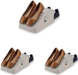 Joseph Joseph Shoe-In - 2-stufiger, platzsparender Schuhregal-Organisator, f&uuml;r bis zu 3 Paar Schuhe, kompakt - Beige (Packung mit 3)