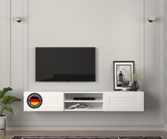 Moebel17 Piuma TV Lowboard hängend, Weiß, Holz, grifflose Türen viel Stauraum,Board für Wohnzimmer,Hängeboard Designerstück,180 x 29,1 x 29,6 cm, 9376