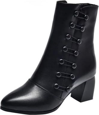 Generic Bottines Femme Mode Cuir Talon Carr&eacute; Bout Pointu Vintage Britannique Bottes Courtes &agrave; Talons Coupe-Vent Boots Chaussures &Eacute;l&eacute;gantes Confortables 39 Noi