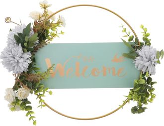 Cabilock Metall Willkommensschild Eukalyptus Kranz Girlande K&uuml;nstliche Blumen T&uuml;rkranz Floral Wandkranz Metallkranz Metallringe Hochzeit T&uuml;rschild f&uuml;r Landhaus