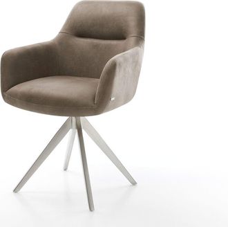 DELIFE Esszimmerstuhl Pejo-Flex Mikrofaser Taupe Vintage Kreuzgestell kantig Edelstahl Taschenfederkern, Esszimmerstühle