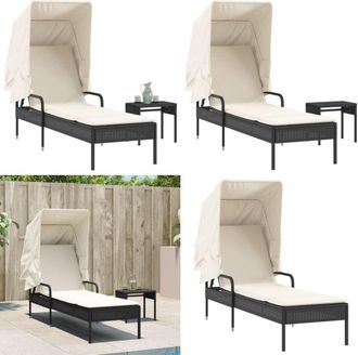 vidaXL Vidaxl - Sonnenliege mit Dach und Tisch Schwarz Poly Rattan - Sonnenliege - Gartenliege - Liegefläche - Outdoor Möbel - Pool Accessoire - Home &