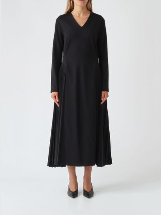 Meimeij Plissiertes A-Linien-Midikleid aus Viskose mit V-Ausschnitt