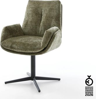 DELIFE Drehstuhl Clea-Flex Chenille Olive Fu&szlig;kreuz Schwarz 360&deg; drehbar, Esszimmerst&uuml;hle