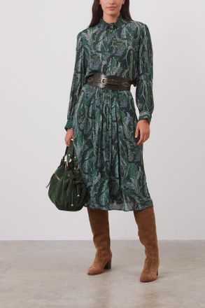 Gerard Darel Jupe midi en cr&ecirc;pe mousseline imprim&eacute; - BRUNE - Vert