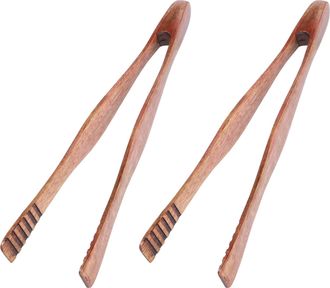 Angoily Kochzange Teakholz Grillzange Olivenholz 2 St&uuml;cke Holzzangen zum Kochen von Toast Tong BREACUE Zangen Wiederverwendbare Lebensmittelbetr&uuml;gerte Zangen 