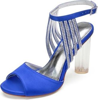 Generic Chaussures De Mariage Sandales &Agrave; Talons &Eacute;pais en Satin &Agrave; Bout Ouvert Femme Mari&eacute;e Bureau Travail Soir Hauts Sandale10.5Cm,Bleu,41 EU