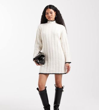 Only Petite ONLY Petite - Robe courte en maille à coutures contrastantes - Blanc