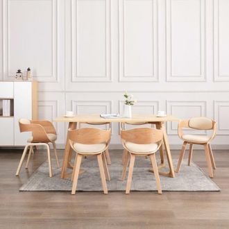 vidaXL Vidaxl - Lot de 6 chaises &agrave; manger en bois courb&eacute; et similicuir cr&egrave;me - Accoudoirs ergonomiques - Hauteur dassise 49 cm - Design &eacute;l&eacute;gant