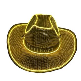 Generic Costume de f&ecirc;te 2026 avec chapeau de cowboy lumineux et lunettes - Paillettes disco scintillantes pour femmes (jaune, taille unique)