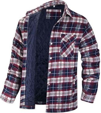 Generic Chemise en flanelle &agrave; manches longues et doublure matelass&eacute;e pour homme, veste isolante &agrave; carreaux boutonn&eacute;e, Rouge, 5XL