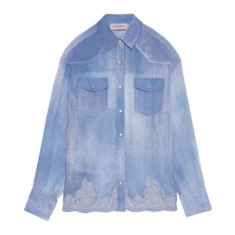 Ermanno Scervino Femme, Blouses et Chemises, Bleu, Taille: 38 FR Camicia in georgette di viscosa stampa jeans