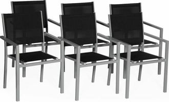 Happy Garden Happy Garden - Lot de 6 chaises en aluminium gris - textilène noir