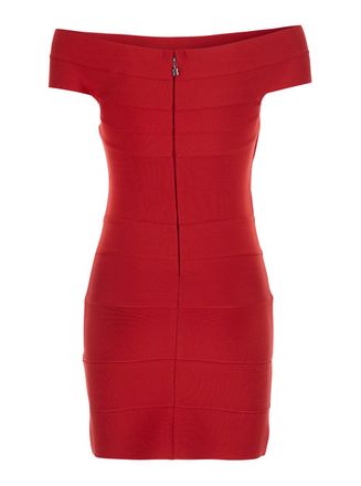 Rotate Off-Shoulder Mini Fitted Knit Dress - Red
