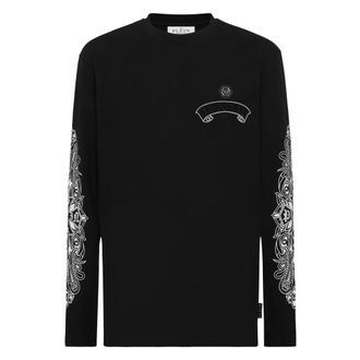 Philipp Plein Homme, Tops, Noir, Taille: 3XL Long Sleeve T-Shirt Chrome Crest