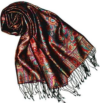 Lorenzo Cana Écharpe Pashmina Jacquard tissé 100% soie Motif cachemire Multicolore 70 x 190 cm - Multicolore - Taille Unique