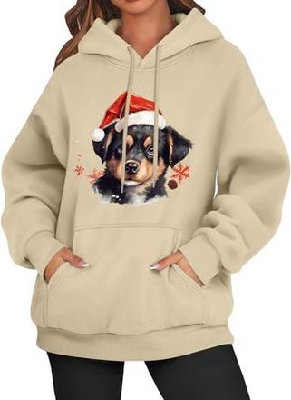 Generic Sweat &agrave; capuche imprim&eacute; graphique pour femme, chien de No&euml;l | Sweat &agrave; capuche d&eacute;contract&eacute; &agrave; manches longues pour les vacances dautomne - pour le voyag